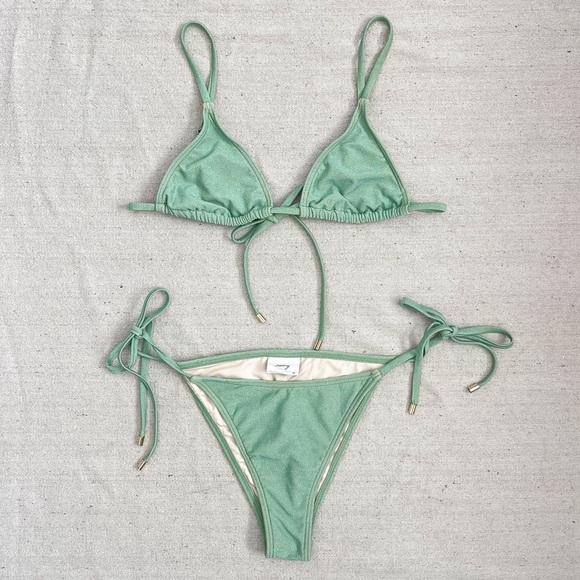 Free People | Swim | Fp Peony String Tri Bikini Set In Glisten Green ...